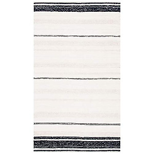 SAFAVIEH Striped Kilim Collection 3' x 5' Ivory / Black STK512A Handmade Flatweave Cotton Area Rug