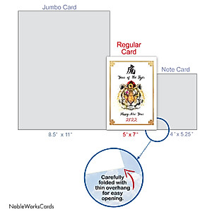 NobleWorks - 1 Lunar New Year Greeting Card with Envelope 4.63 x 6.75 Inch (not Gold Foil) - Year of The Tiger C8989ACNG-22