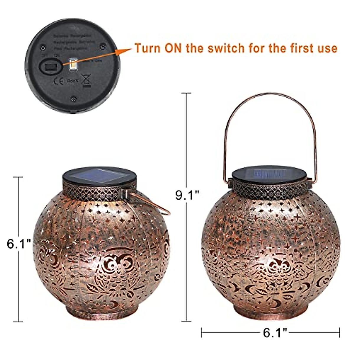 Solar Lanterns Outdoor Waterproof Garden Decorative Lights Owl Hanging Solar Lanterns for Patio, Table, Pathway, Balcony, Lawn, Yard Decor 2 Pack