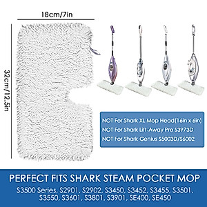 6 Pack Pocket Steam Mop pad Cleaning Pads for Shark Steam Pocket Mop S3500 Series S3501 S3601 S2902 S3901 S3550 S3601d S3801 S3801co Se450 S2901