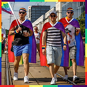 Halloween Costume Set Gay Pride Rainbow Set, Rainbow Pride Cape Pride Flag Rainbow Striped Sweatband Headband Wristbands for LGBT Gay Holiday Party Celebration