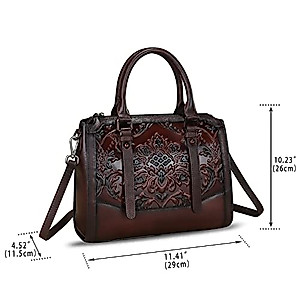 Genuine Leather Satchel for Women Embossed Leather Top Handle Bags Handmade Purse Vintage Crossbody Handbags Hobo Bag (Coffee)