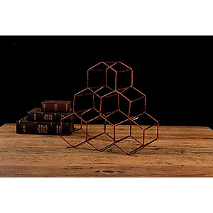 Asian Home Geometric Hexagon 6 Bottle Desktop Wine Rack Freestanding Countertop Bottle Holder for Wine Storage, Metal, Copper