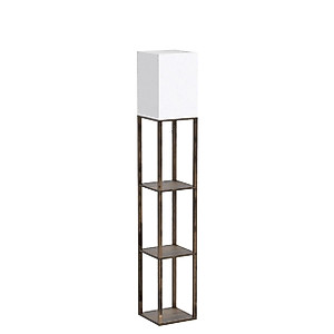 Dott Arts Floor Lamp with Shelves, 3 Color Temperature LED Bulb, Wood Texture, Storage, Brown