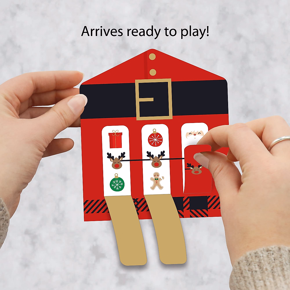 Big Dot of Happiness Jolly Santa Claus - Christmas Party Game Pickle Cards - Pull Tabs 3-in-a-Row - Set of 12