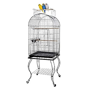 Large Open Dome Style Parrot Bird Cage with 5/8-Inch Bar Spacing for Quaker Cockatiel Indian Ring Neck Sun Parakeet Green Cheek Conures Lovebirds Budgies Canary Finch Parrotlet Portable Bird Cage