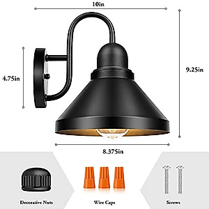 Brightever Gooseneck Outdoor Light Fixtures, 2-Pack Farmhouse Barn Lights for Porch, Industrial Black Exterior Wall Sconce for Garage, Patio, E26 Base Anti-Rust, Bulb not Included