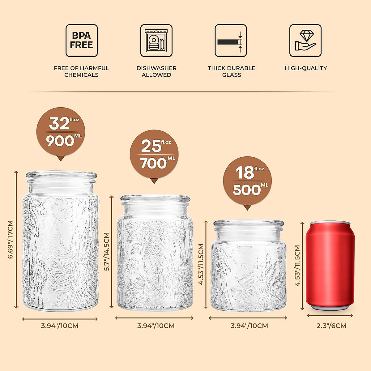 Adodeen 32oz Wide Mouth Mason Jars, 2-Pack Glass Jars With Lids, Pickle Canning Jars For Candy, Sugar, Coffee, Tea, Spice, Cookie, Dishwasher Safe