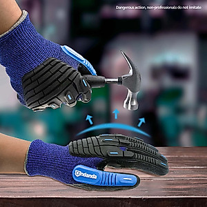 ANDANDA Level 5 Cut Resistant Work Gloves, Impact Resistant Mechanic Gloves with TPR, Nitrile Coated, Power Grip, Industrial Grade Anti Vibration Gloves for Men/Women, Black & Blue/Large/1 pair
