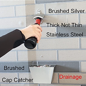 Luwanburg Outdoor Stainless Steel Beer Bottle Opener Wall Mounted with Cap Catcher Drainage Holes (Brushed Silver)