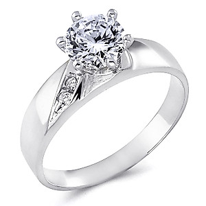 14k White Gold Solid Engagement Ring and Wedding Band 2 Piece Set - Size 7