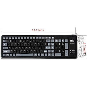 sungwoo Foldable Silicone Keyboard USB Wired Waterproof Rollup Keyboard for PC Notebook Laptop (Black+Grey)