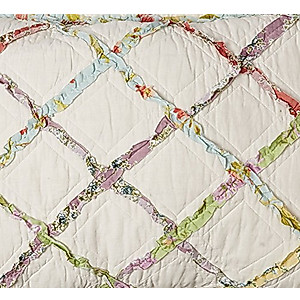Laura Ashley - King Quilt, Reversible Cotton Bedding, Lightweight Home Decor for All Seasons (Ruffle Garden Cream, King)