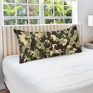 Camo Pillowcase for Hair and Skin Body Pillow Cover Long Body Pillow Case Cover 20"X 54" Super Soft Pillow Case with Zipper for Women Men