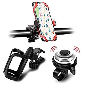 KITHELP 3 Pack Bike Water Bottle Holder, Silicone Phone Holder Secure, Aluminum Bike Bell, 360° Cu