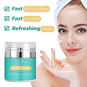 Mabox Moisturizer Cream for Face and Eye Area with 2.5% Active Retinol, Hyaluronic Acid, Vitamin E, Anti Aging Formula Reduces Wrinkles, Fine Lines, Best Day and Night Cream (1.7 Fl. Oz)