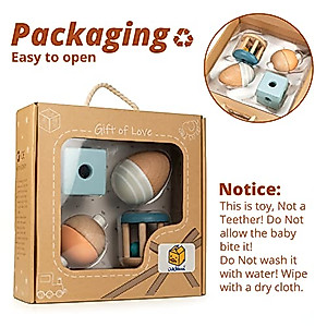 DUCKBOXX XX Wooden Rattles Toys Bundle (2 Pack) for Babies Ages 0m – 2yrs