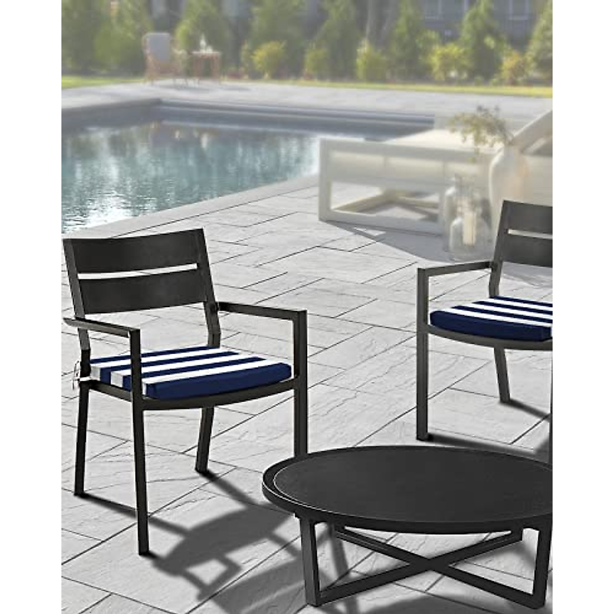 LUSWEET Waterproof Patio Chair Seat Covers Navy Stripes Simple Blue and White 2 Pack Outdoor Cushion Covers,Removable Cushion Slipcovers for Dining Room,Garden,Beach 20x18x4 Inch