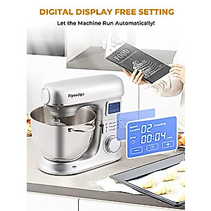 Flyseago Stand Mixer 8-IN-1 8.5 Qt Multifunctional Electric Kitchen Mixer 6 Speed Tilt-Head with Stainless Steel Bowl, 1.5L Glass Jar, Meat Grinder, Dough Hook, Whisk, Pasta Attachment