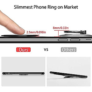 Upgraded World's Slimmest Phone Ring Holder, Tomorotec Ultra Thin Cell Phone Ring Stand Magnetic Car Mount Hook Matte Center Compatible for iPhone X 8 7 Plus 6S 6 5s 5 SE,Galaxy S8 S7 S6 Edge(Black)