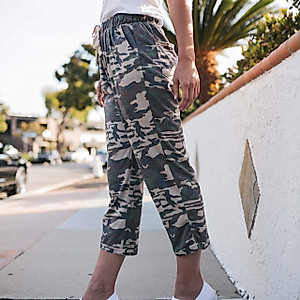 Amaryllis Apparel Women's Muted Camo Elastic Waist Breathable Linen Blend Pants | 100% Cotton