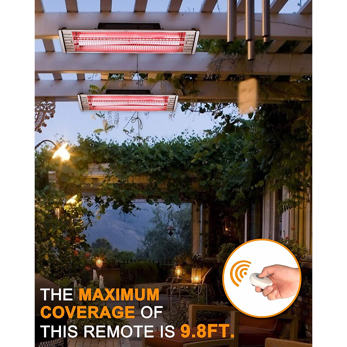 Star Patio Electric Patio Heater, Outdoor Heater with Remote and Touch Switch, 700W/800W/1500W Infrared Ceiling Heater with Black Finish, STP1520-FHC-RMLED N1