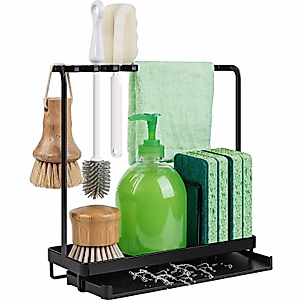 Kitchen Sink Organization, Dish Cloth Holder, Kitchen Sink Caddy, Dish Rag Holder (Black)