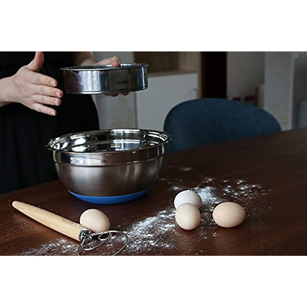 Pack of 2 Danish Dough Whisk Blender Dutch Bread Whisk Hook Wooden Hand Mixer Bread Baking Tools for Cake Bread Pizza Pastry Biscuits Tool Stainless Steel Ring 13.5 inches 0.22 lb/pcs