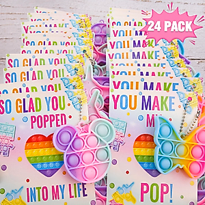 ORIENTAL CHERRY Valentines Day Gifts for Kids - 24 Valentines Cards with Pop Bubbles Bulk- Valentine Exchange for Girls Boys School Class Classroom Fidget Toys Party Favors