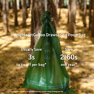 HeartGaBoo Dog Poop Bags Rolls, Drawstring Poop Bags for Easy Tying and Carrying,100% Home Compostable, Leak Proof and Extra Strong, Large Poop Bags for Dogs, Unscented, 60 Count (Side-Drawstring)