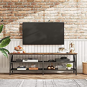 Mexin TV Stand for 65 75 Inch TV, 63 Inch TV Stands for Living Room and Bedroom, Industrial Television Stands, Entertainment Center with Storage, Modern TV Console, Rustic Brown