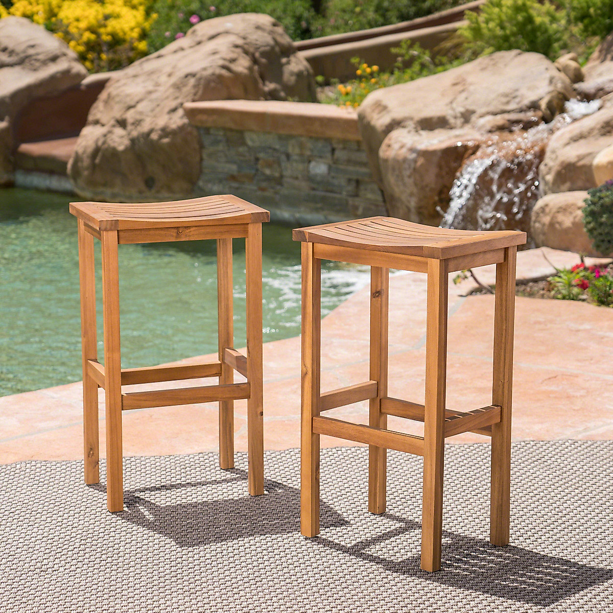 Christopher Knight Home Caribbean Outdoor 30" Acacia Wood Barstools, 2-Pcs Set, Natural Stained
