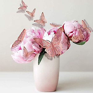 24 Pcs Butterfly Wall Stickers,Butterfly Wall Decor,Butterfly Wall Decals,Butterfly Stickers for Butterfly Party Decorations,Butterfly Birthday Decorations,Butterfly Cake Decorations(Rose Gold)