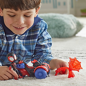 Spidey and His Amazing Friends Miles Morales: Spider-Man Techno Racer Set, 4-Inch Scale Action Figure with Vehicle and Accessory, Marvel Preschool Toys, Easter Gifts, 3+