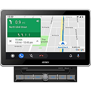 Jensen CAR8000 10.1" Extra Large Touchscreen CD/DVD Multimedia Receiver with Apple CarPlay and Android Auto l MP4 Video Playback l Built-in Bluetooth with A2DP Music Streaming and Phonebook Support
