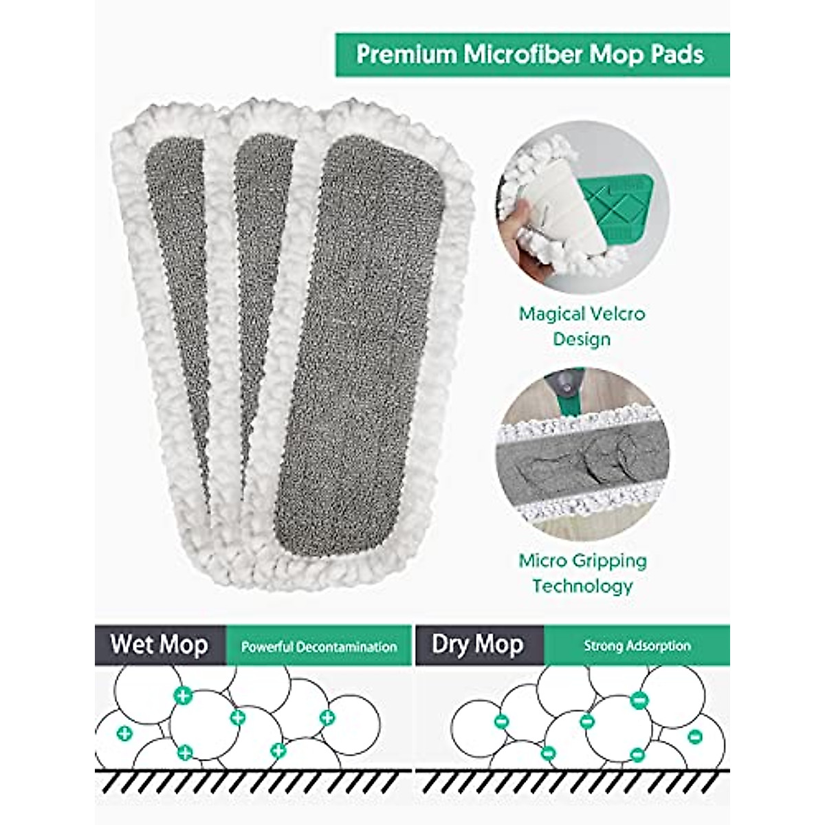 Reusable Mop Pads Compatible with Swiffer PowerMop, Power Mop Refill Pads Microfiber Mop Pads Replacement, 16x6.7Inch Washable Floor Mop Pads Refills Mop Heads for Floor Cleaning, 5 Pack