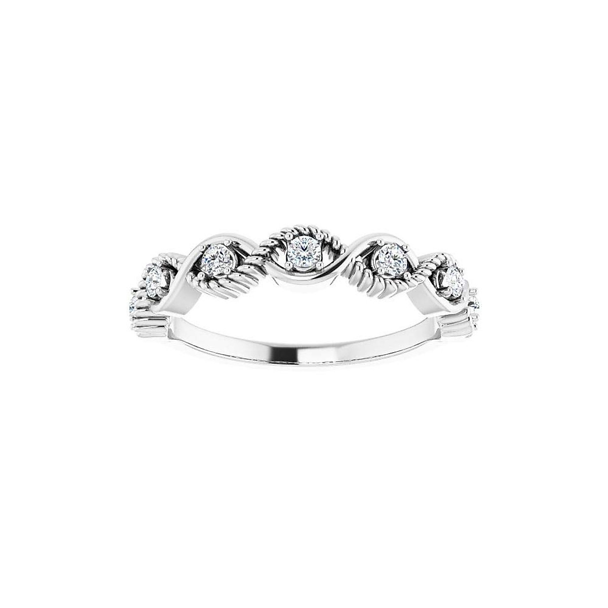 Solid 14k White Gold 1/5 Cttw Diamond Stackable Wedding Anniversary Ring Band (.20 Cttw) (Width = 3.3mm) - Size 6.5