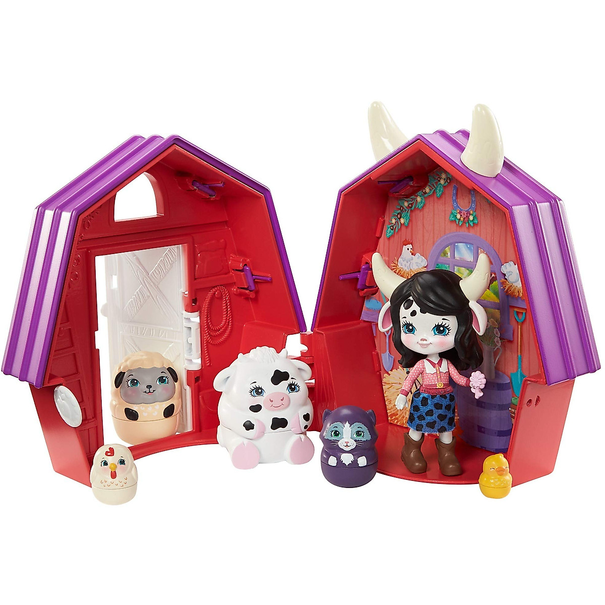 Enchantimals Secret Besties Farmhouse Playset with Small Doll House, Cambrie Cow Doll (3.5-inch), 5 Nesting Animal Figures & Accessory, Harvest Hills Toy Collection