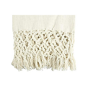 Creative Co-Op 50" L x 60" W Woven Cotton Crochet & Fringe Throw, Cream