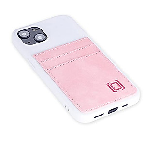 Dockem Wallet Case for iPhone 13 with Liquid Silicone Shell, Built-in Metal Plate for Magnetic Mounting & 2 Credit Card Holder Pockets: Exec M2T, Premium Synthetic Leather (6.1", Pink and White)
