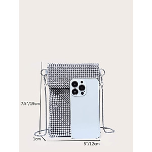 Verdusa Women's Glitter Rhinestone Crossbody Bag Evening Bag Purse Silver one-size