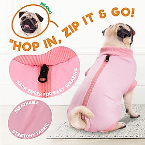 BENCMATE Dog Recovery Suit, After Surgery Dog Recovery Onesie, Professional Pet Zip Up Recovery Shirt Dog Abdominal Wound Bandages, Substitute E-Collar & Cone, Dog Onesie (Medium,Pink)