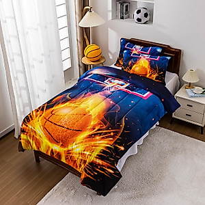 Btargot Basketball Fire Court Comforter Sets Twin for Boys Teens,Ball Sports Games Print, Basketball Hoop Bedding Home Decor