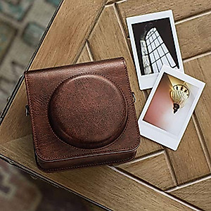 Fintie Protective Case for Fujifilm Instax Square SQ1 Instant Camera - Premium Vegan Leather Bag Cover with Removable Adjustable Strap, Vintage Brown