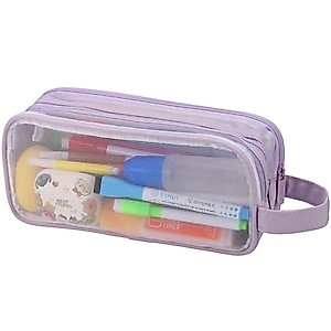 JIANTA Mesh Pencil Case, Large Clear Pen Pouch with Zipper and 2 Compartments, Makeup Cosmetics Bag Stationery Storage Bag for Home, Office, School, Purple