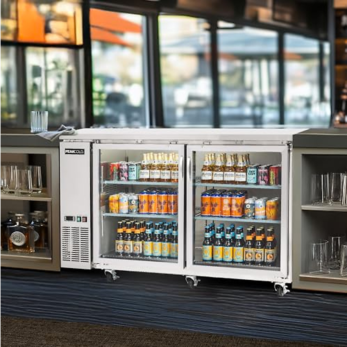 PEAKCOLD 2 Glass Door Commercial Back Bar Cooler; Stainless Steel Under Counter Refrigerator; 60" W