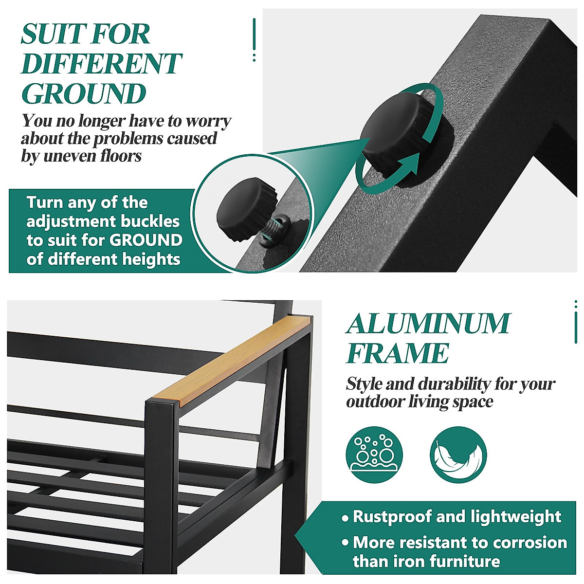 GARTOO 4-Piece Patio Furniture Set, Outdoor Aluminum Conversation Sofa Sets with Coffee Table & Cushions Chairs - Perfect for Garden, Backyard, Porch, Lawn, Poolside, Deck