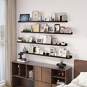 FLYJOE Picture Ledge Wall Shelves 48 inch Width Set of 4, Rustic Large Long Floating Ledge Shelves for Wall for Kid's Room Bedroom Kitchen Bathroom Living Room Nursery Display Wall Decor, Black