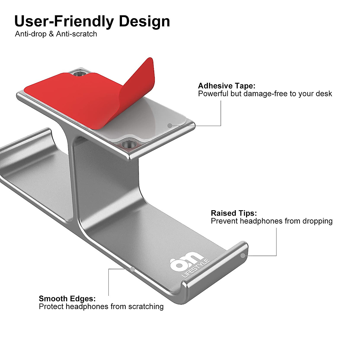 6amLifestyle Headphone Hanger Stand Under Desk Aluminum Headphone Hook Holder with Powerful Adhesive & Screws Widely Used for PC Gaming DJ Headphones, Gray - GY701