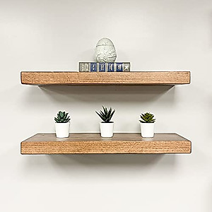URBANDI, Rustic Floating Shelves, Set of 2, Hidden Bracket, Solid Wood, Heavy Duty, Wall Mounted Shelves, (Brown, 48Wx12D)